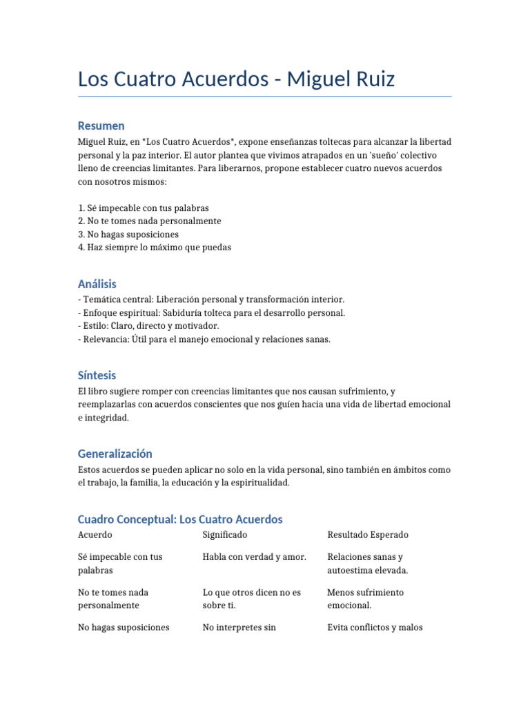Los Cuatro Acuerdos Resumen | PDF