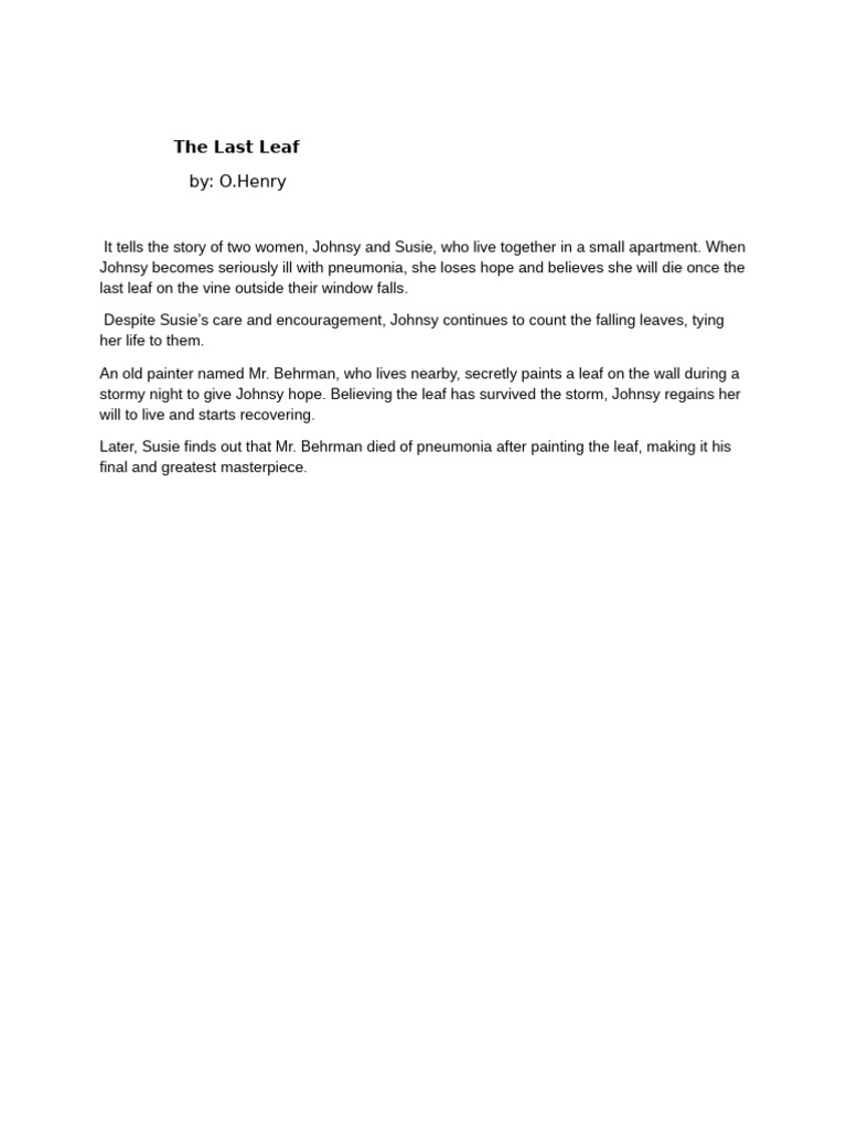 The Last Leaf: By: O.Henry | PDF