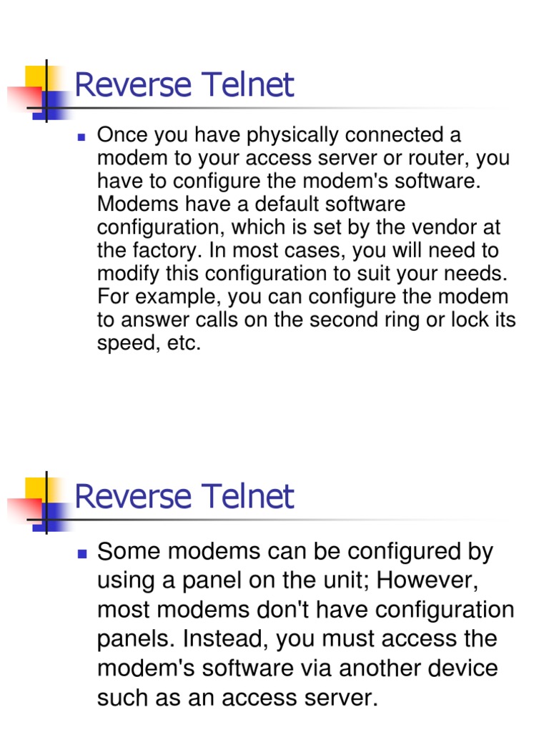 Configure Modems Using Reverse Telnet | PDF | Port (Computer Networking) | Computer Terminal