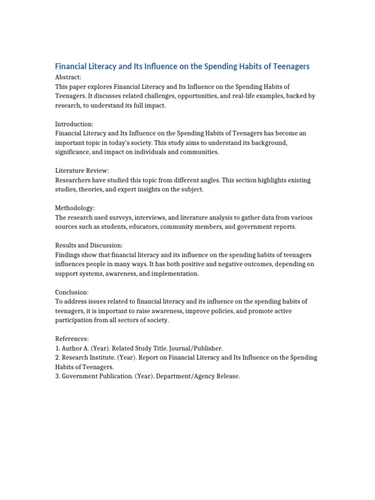 Financial Literacy and Its Influence On The Spending Habits of ...