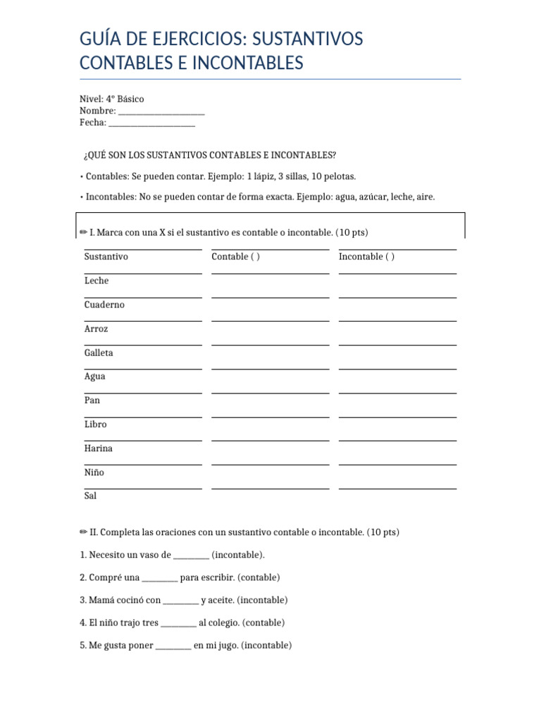 Guia Sustantivos Contables Incontables | PDF
