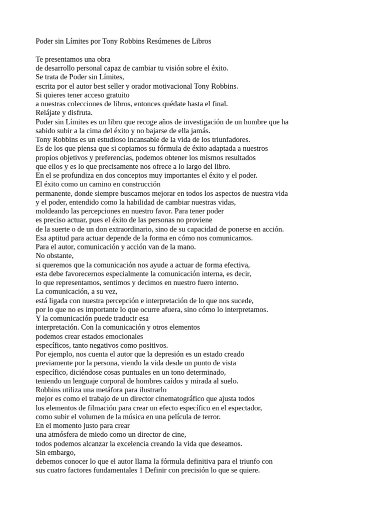 Resumen de "Poder sin Límites" | PDF