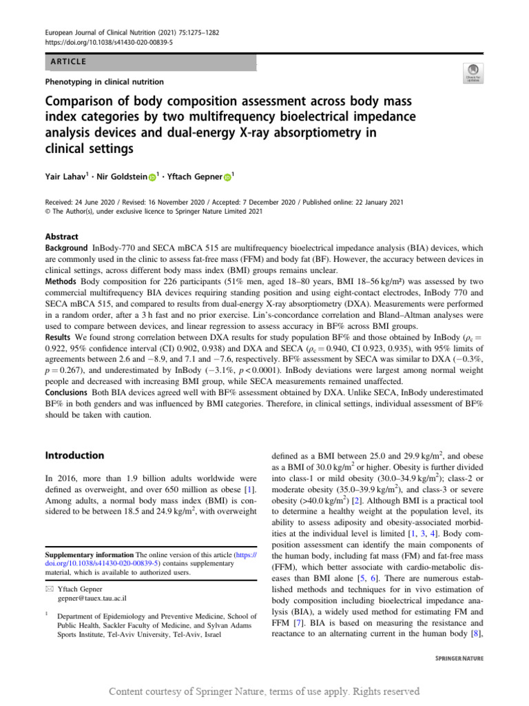 Comparison of Body Composition Assessment Across B | PDF | Body Mass ...