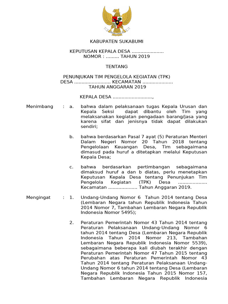 Contoh SK-TPK 2019 | PDF