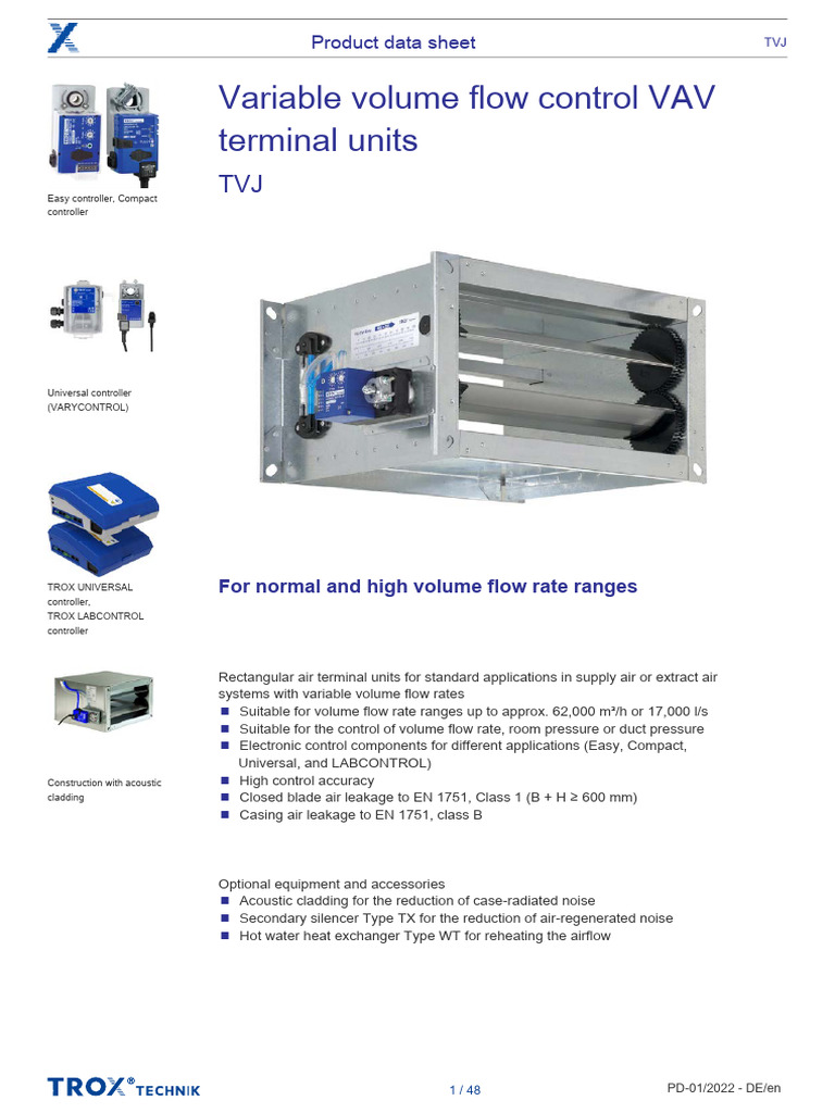 TVJ VAV Terminal Units Overview | PDF | Duct (Flow) | Flow Measurement