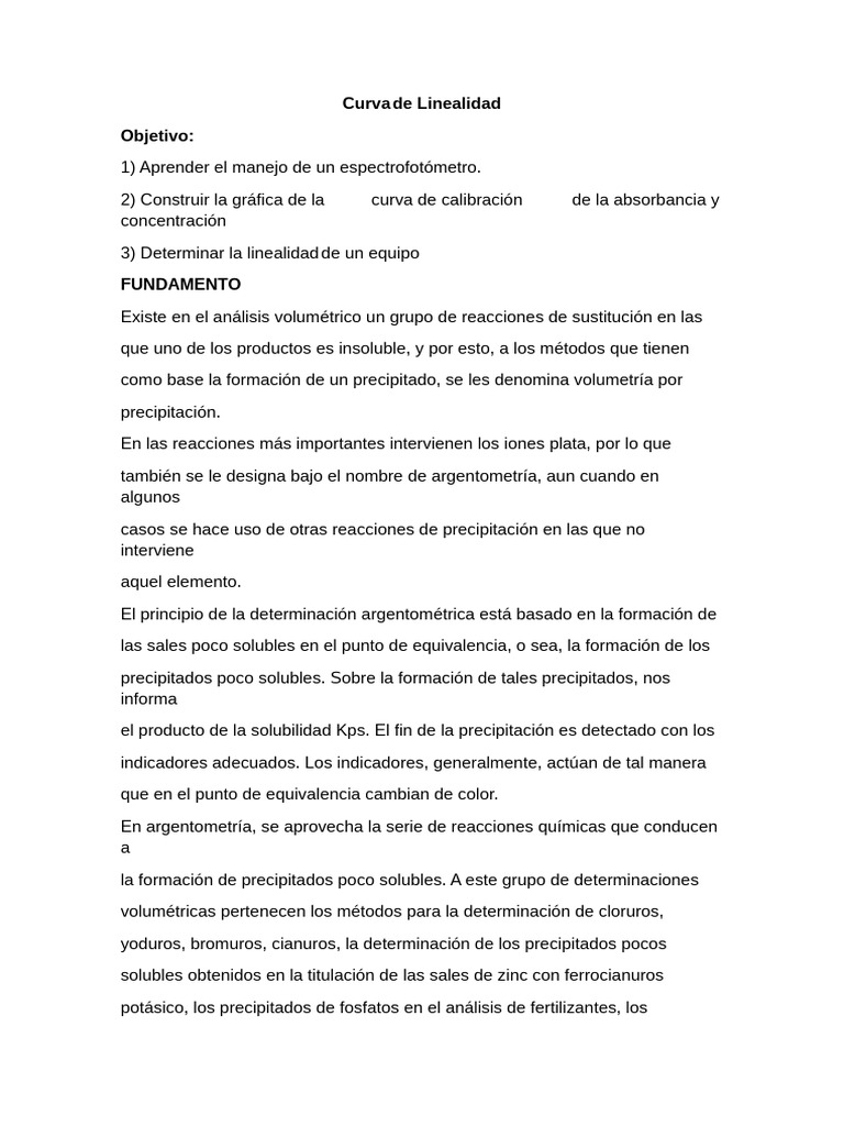 Práctica Curva de Linealidad | PDF | Compuestos químicos | Química