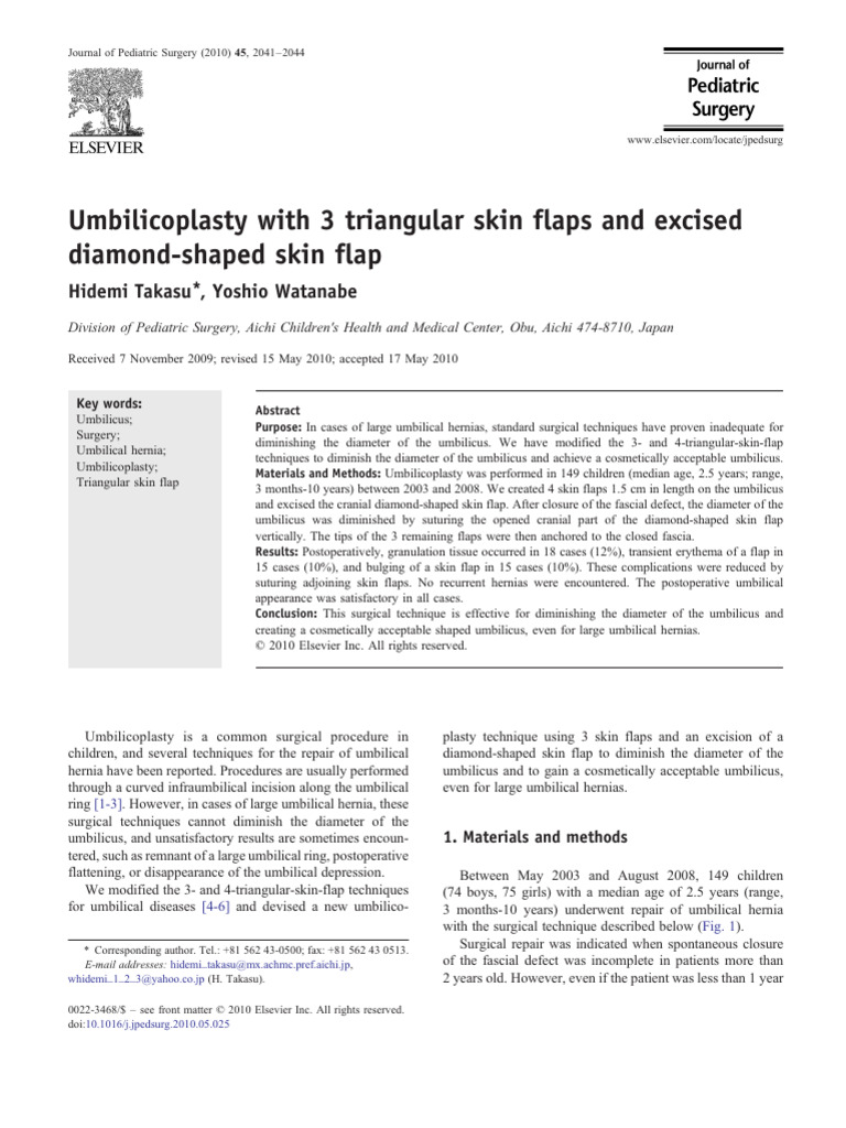 Umbilicoplasty With 3 Triangular Skin Flaps and Excised Diamond-Shaped ...
