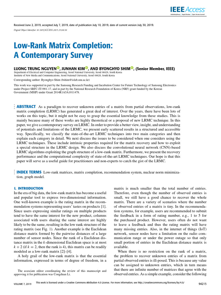单视角Low-Rank Matrix Completion a Contemporary Survey | PDF | Matrix (Mathematics) | Mathematical ...
