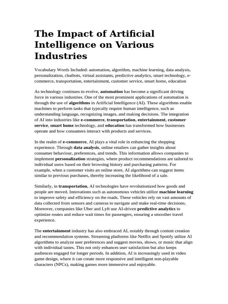 The Impact of Artificial Intelligence On Various I | PDF | Artificial ...