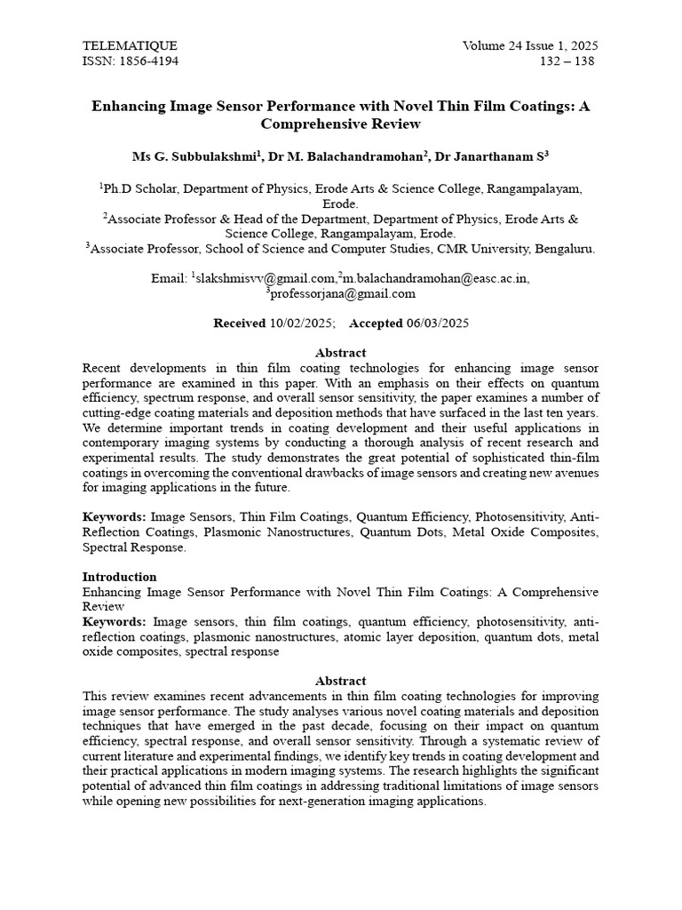 Image Sensor Performance via Thin Films | PDF | Thin Film | Plasmon