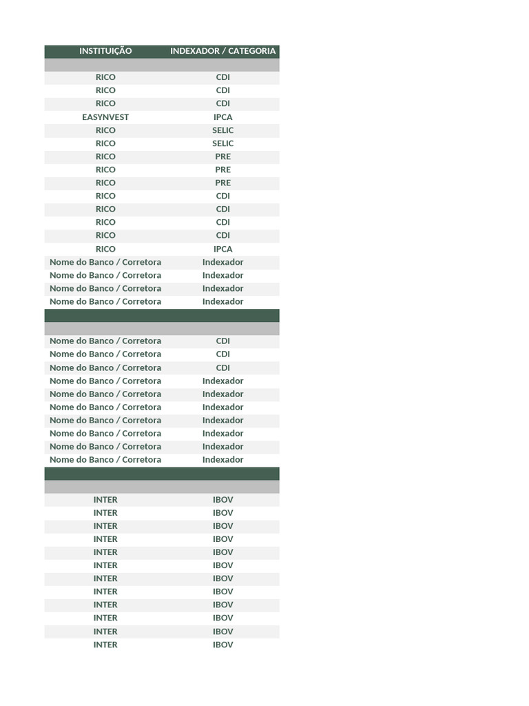 Planilha de Acompanhamento de Investimentos | PDF | Renda fixa | Comprovante de depósito