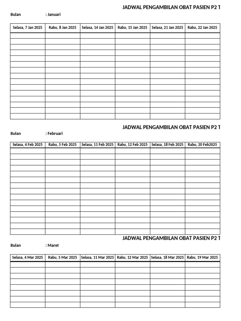 Jadwal Pengambilan Obat Pasien P2 2025 | PDF