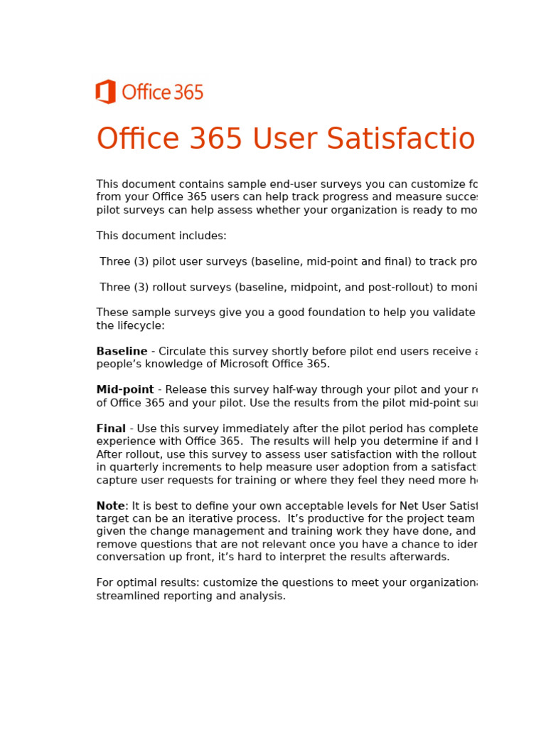 Sample User Satisfaction Surveys | PDF | Microsoft Outlook | Computing