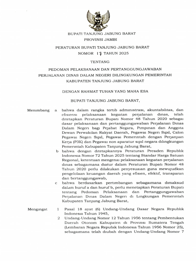 Perbup 17 TTG Perjadin Th.2025 | PDF
