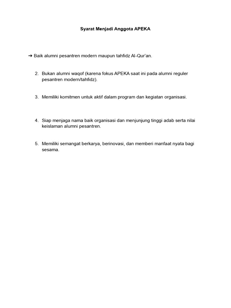 Syarat Anggota APEKA untuk Alumni Pesantren | PDF