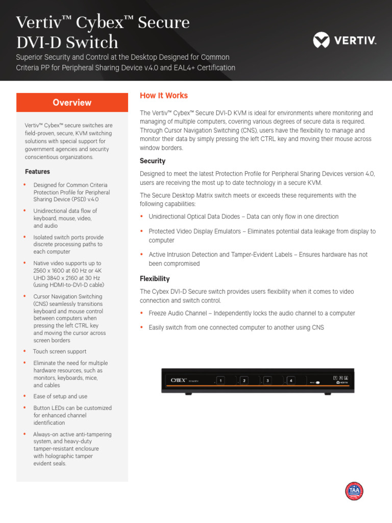 Vertiv Cybex Secure Dvi D Switch Data Sheet Av 11437 | PDF | Usb ...