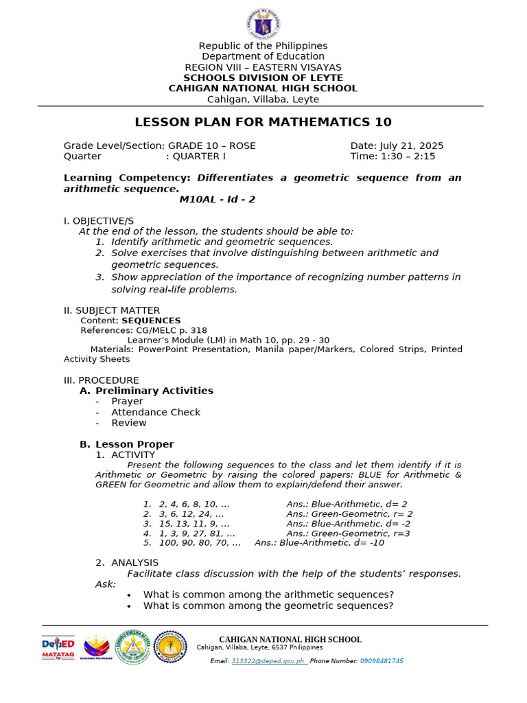 Lesson 7a Gemoetric Vs Arithmetic | PDF | Arithmetic | Mathematics