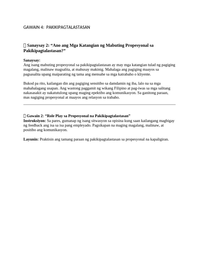 Gawain 4 Talastasan | PDF