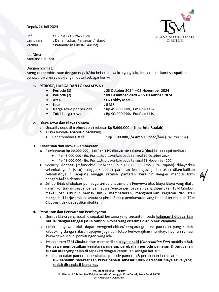 k315. TSMC - Surat Penawaran Metland - Signed | PDF