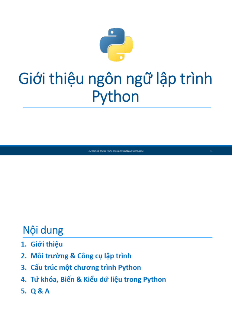 Basic - Lesson - Gioi Thieu Ngon Ngu Lap Trinh Python (First01) | PDF