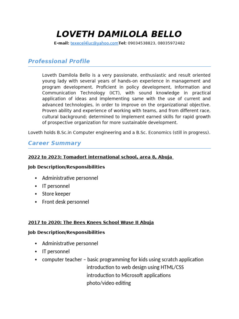Loveth Damilola Bello Cv-1 | PDF | Computing
