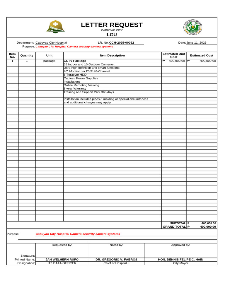 052 LR CCTV - Request | PDF
