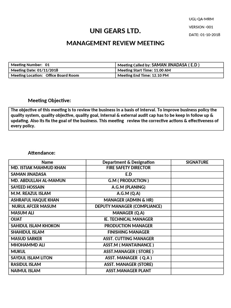 Management Review Meeting | PDF | Internal Audit | Audit