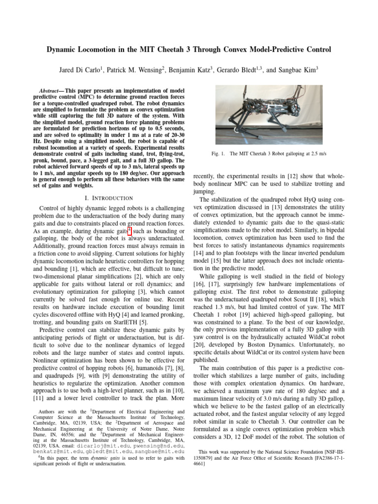 Dynamic Locomotion in The MIT Cheetah 3 Through Convex Model-Predictive Control | PDF | Horse ...