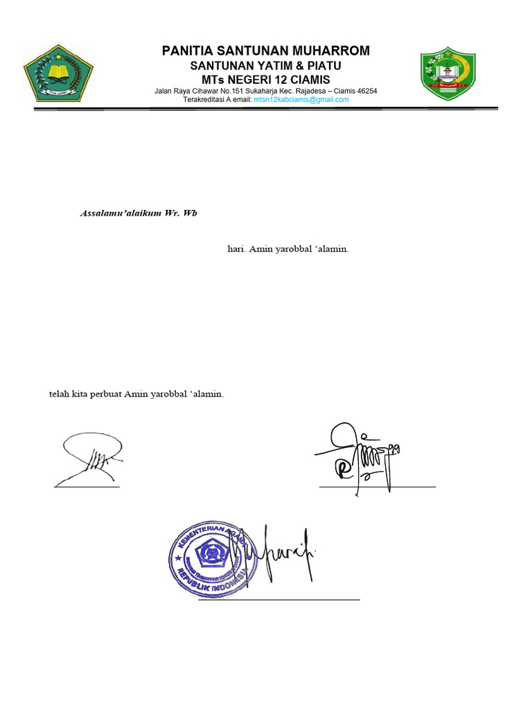 Surat Permohonan Santunan Mts Bjbs | PDF
