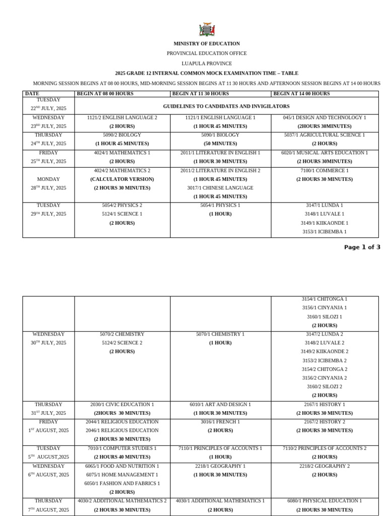 2025 Grade 12 Mock Time Table | PDF | Science