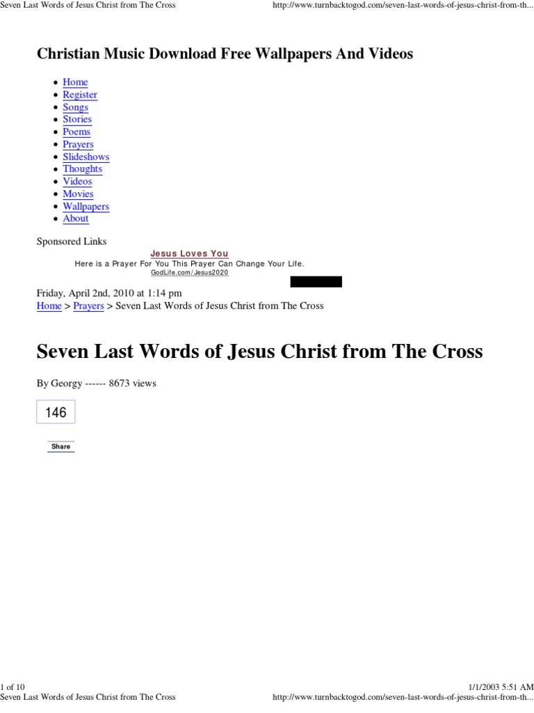 Seven Last Words of Jesus Christ From The Cross | PDF | Mary, Mother Of ...