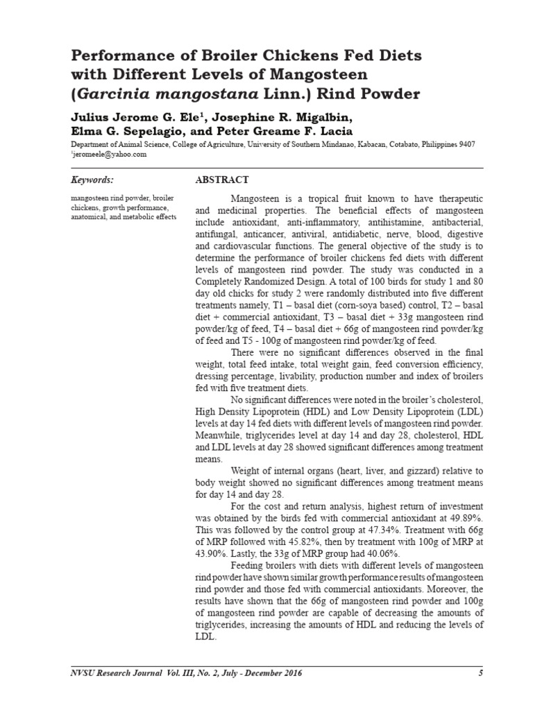 Broiler Mangosteen Feeds | PDF | High Density Lipoprotein | Cholesterol