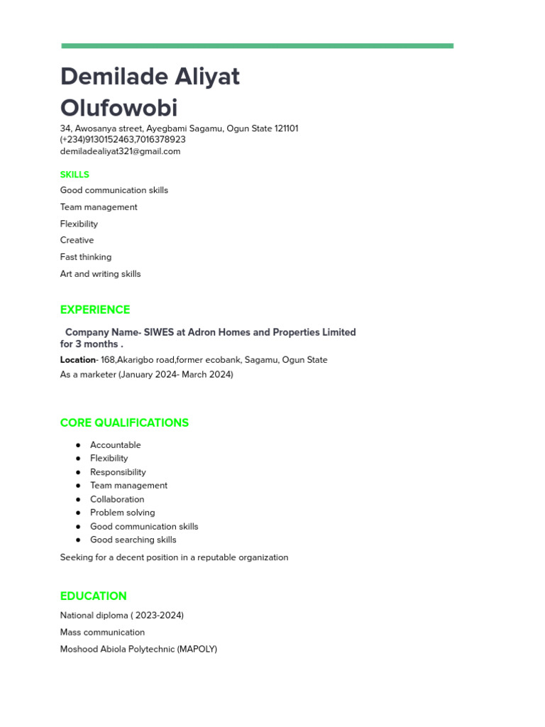 Demilade Resumè | PDF