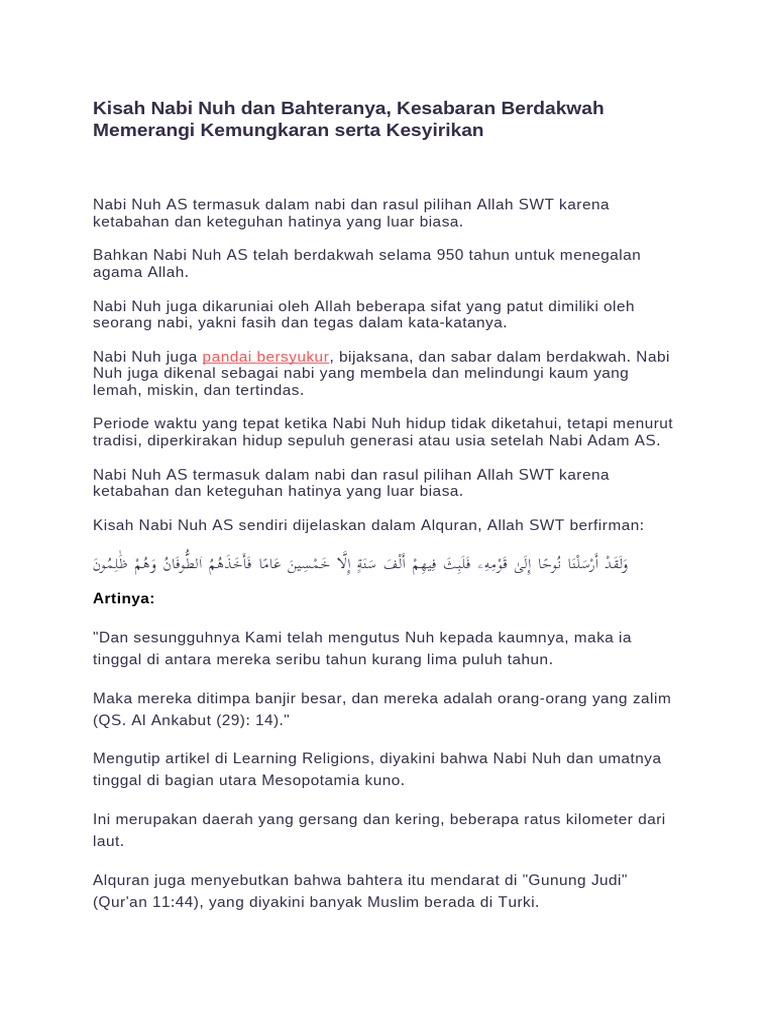 Tugas Adek Dafa Kisah Nabi Nuh Dan Bahteranya | PDF