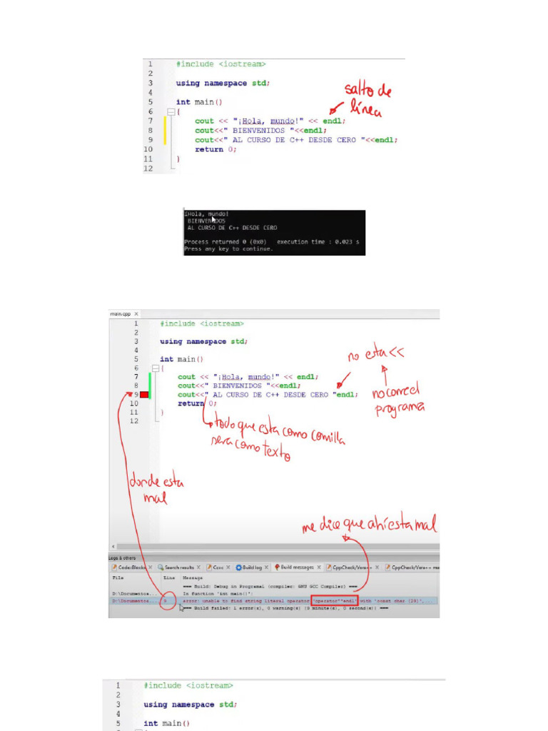 Instrucción Cout, Secuencias de Escape y Comentarios en C++ | PDF