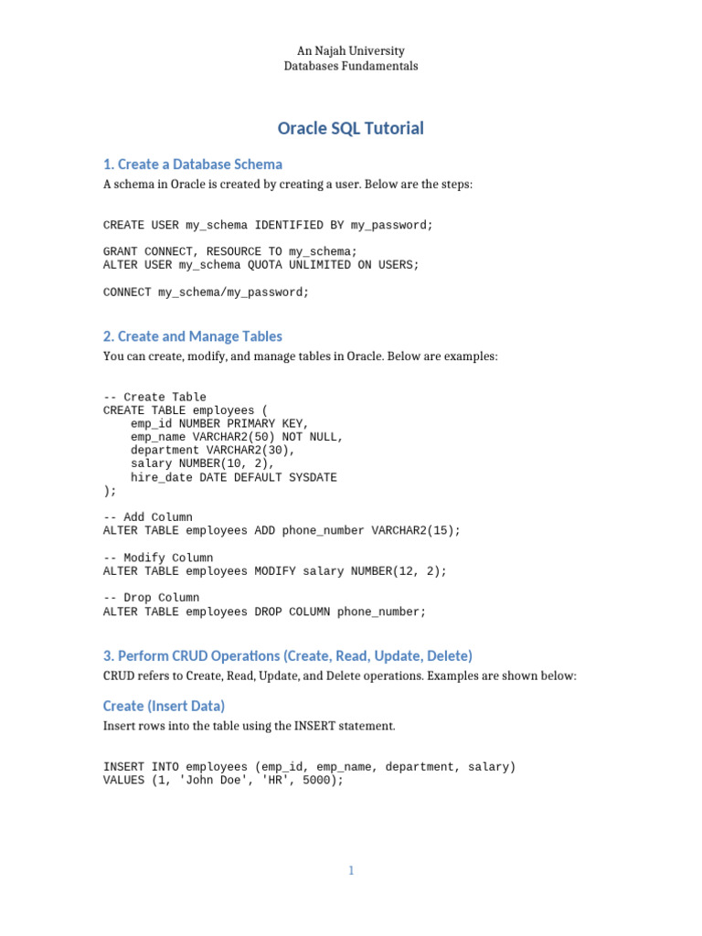 Oracle SQL Tutorial | PDF