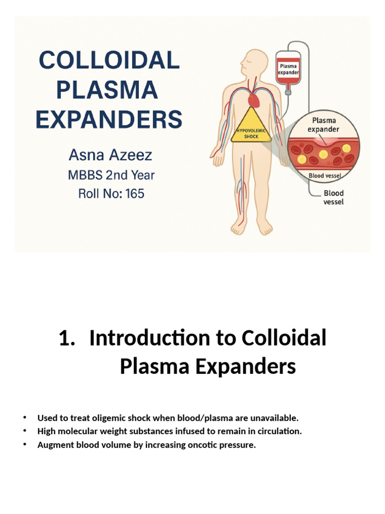 Colloidal Plasma Expanders Presentation | PDF | Blood Plasma | Blood