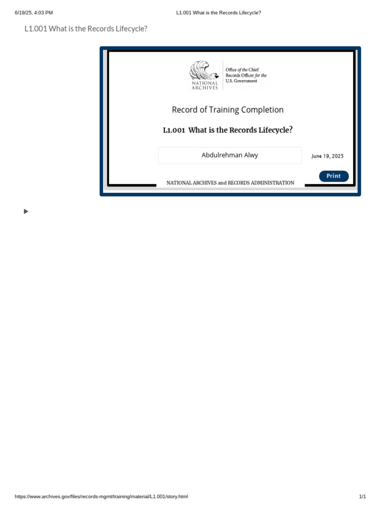 L1.001 What Is The Records Lifecycle | PDF