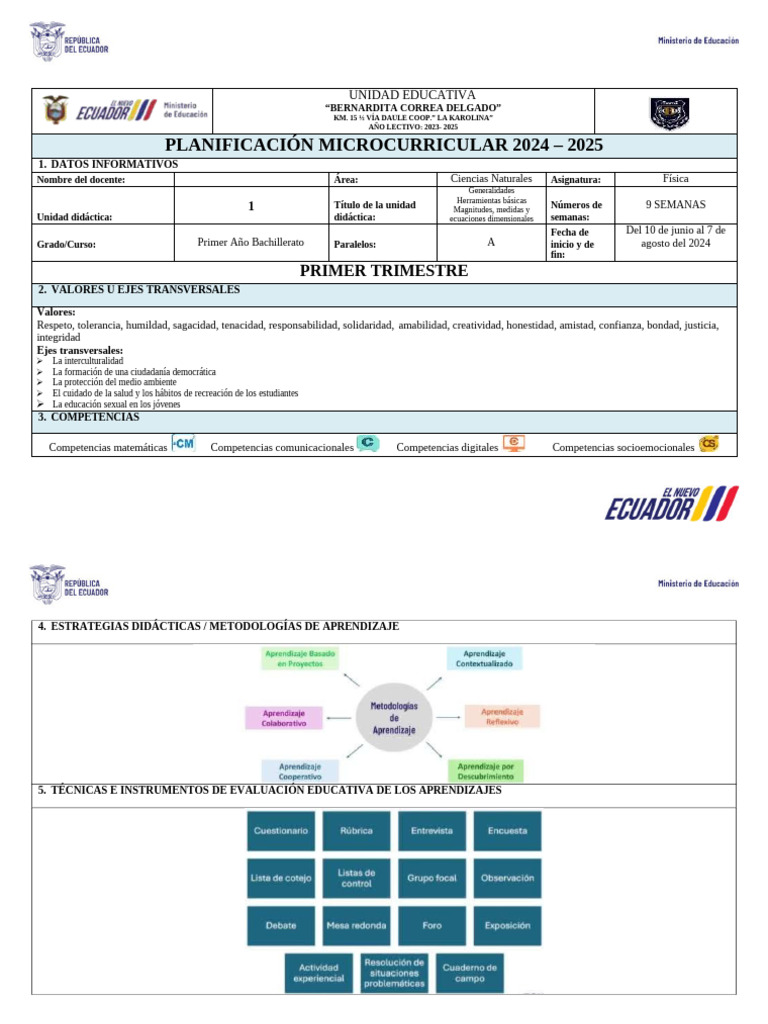 Planificación Microcurricular 2024 - 2025: Primer Trimestre | PDF | Vector Euclidiano | Velocidad