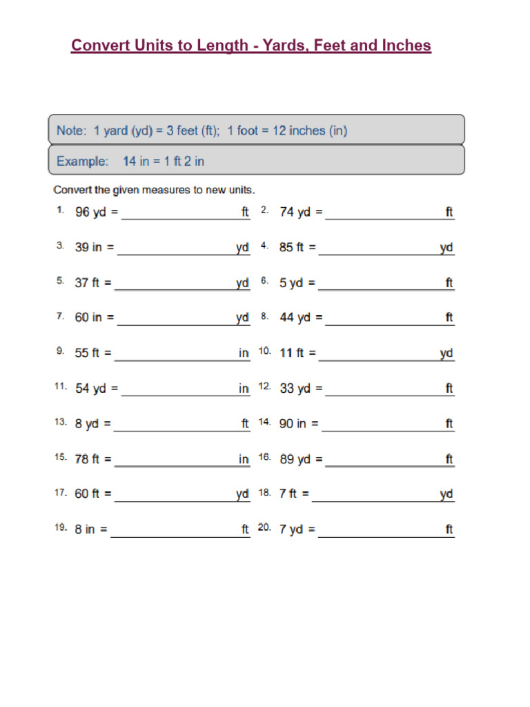 Aditya - Convert Units To Length - Yards, Feet and Inches - Part - 1 | PDF