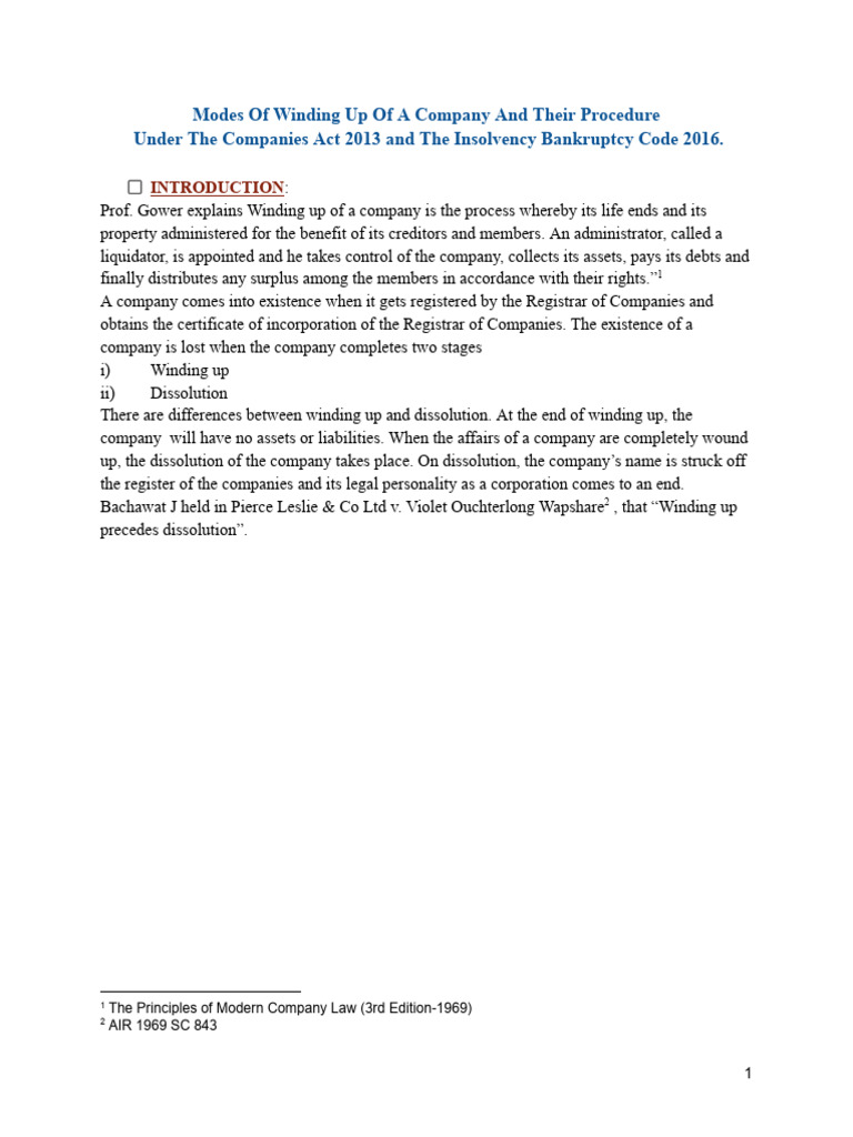 Modes of Company Winding Up Explained | PDF | Liquidation | Bankruptcy