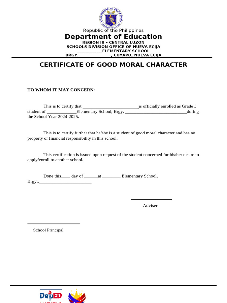 Certificate of Good Moral Character | PDF