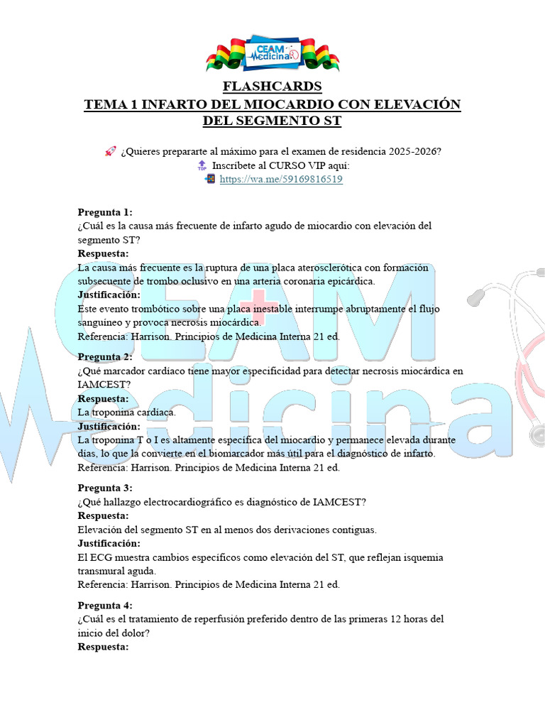 Flashcards Tema 1 Infarto Del Miocardio Con Elevación Del Segmento ST | PDF | Infarto de ...