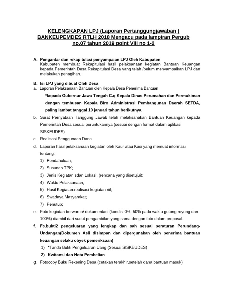 Format LPJ Bantuan Keuangan RTLH 2019 | PDF