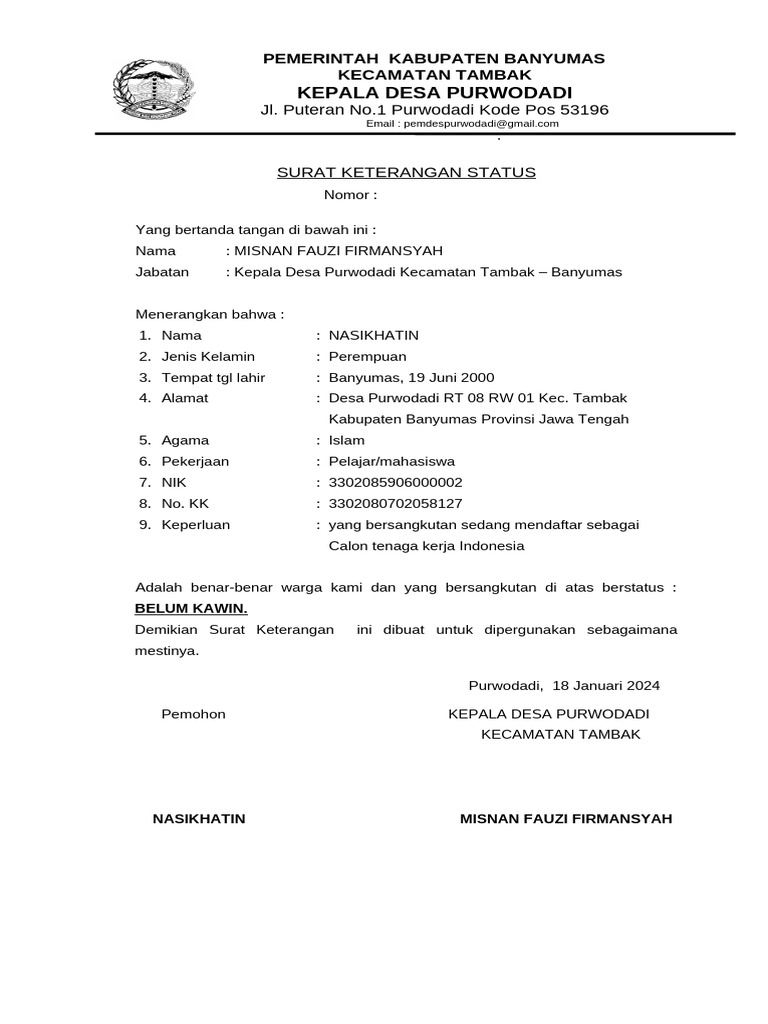 Keterangan Status Perkawinan | PDF