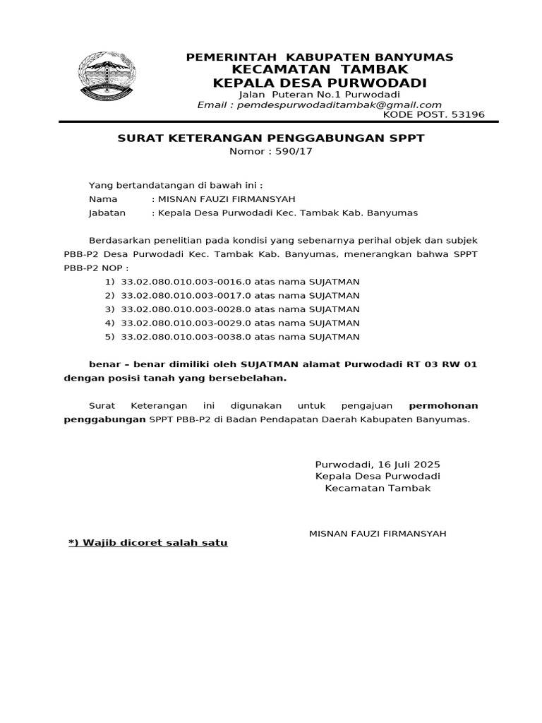 Surat Gabung SPPT | PDF