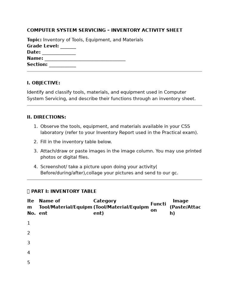 Computer System Servicing Inventory Sheet | PDF