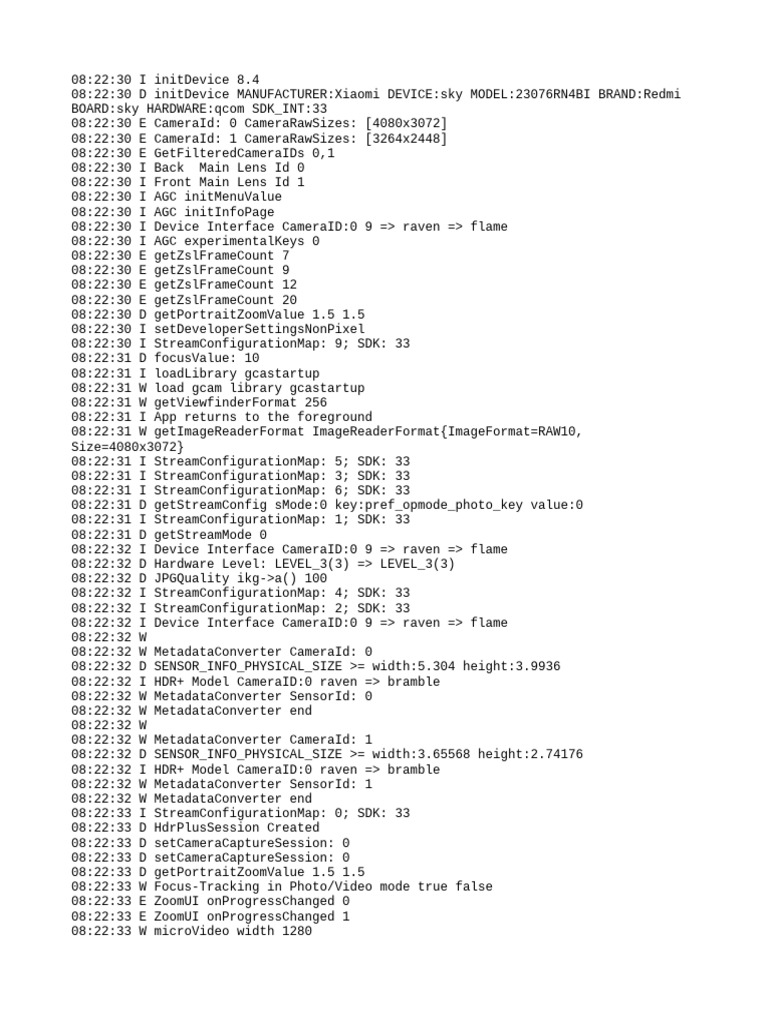 Xiaomi Redmi Camera Initialization Log | PDF | Software Development Kit ...