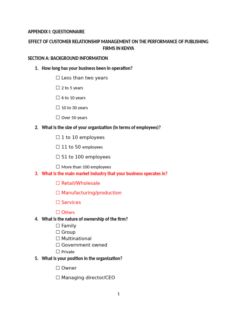 CRM Questionnaire Revised July 2025 | PDF | Organizational Culture ...
