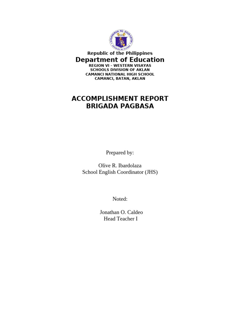 Accomplishment Report in BSP | PDF
